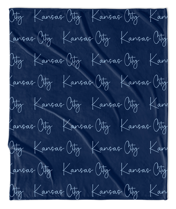 Blue Cursive Kansas City Blanket - Highway 3