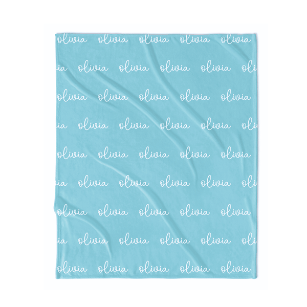 PERSONALIZED NAME BLANKET - SCRIPT FONT - TROPICAL BLUE - Highway 3